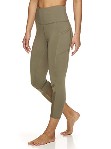 Gaiam Women's High Waisted Capri Yoga Pants - High Rise Compression Workout Leggings - Athletic Gym Tights - Dusty Olive Green, X-Small