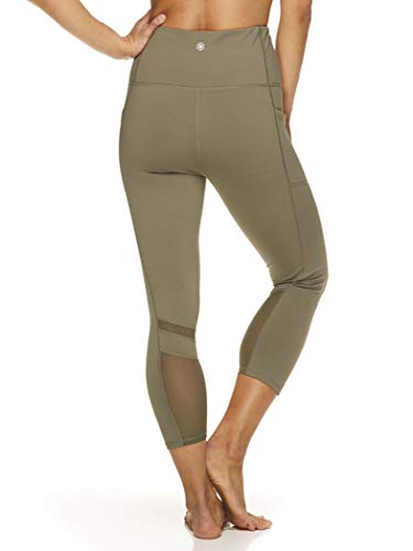 Gaiam Women's High Waisted Capri Yoga Pants - High Rise Compression Workout Leggings - Athletic Gym Tights - Dusty Olive Green, X-Small