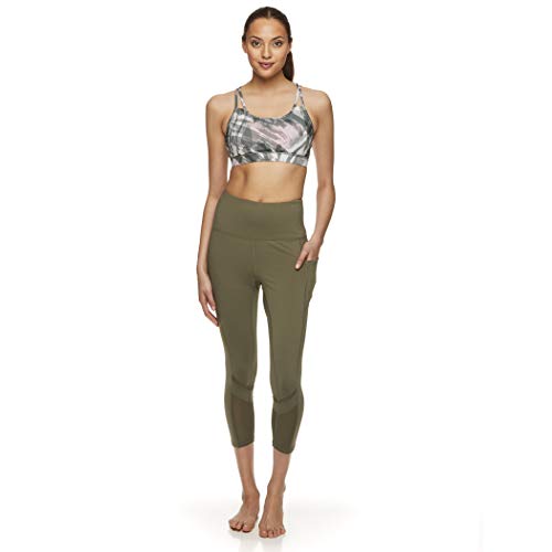 Gaiam Women's High Waisted Capri Yoga Pants - High Rise Compression Workout Leggings - Athletic Gym Tights - Dusty Olive Green, X-Small