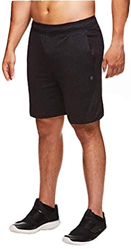 Gaiam Men's Yoga Shorts - Performance Heather Gym & Workout Short w/Pockets - Traveler Short Black, Large