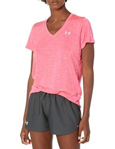 under armour women’s tech v-neck twist short-sleeve t-shirt , cerise (655)/metallic silver , large