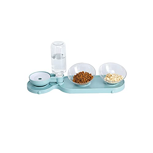 FUUIE Bowls for Food and Water Travel Water Bottle Pet Supplies Cat Double Feeding Bowl Kit with Water Dispenser Pet Dog Kitten Feeder Bowls (Color : Blue)