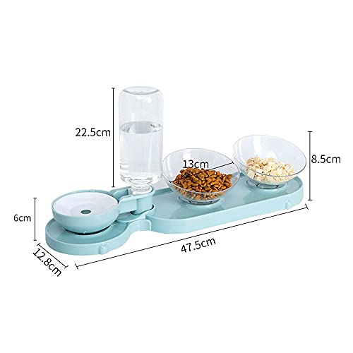 FUUIE Bowls for Food and Water Travel Water Bottle Pet Supplies Cat Double Feeding Bowl Kit with Water Dispenser Pet Dog Kitten Feeder Bowls (Color : Blue)