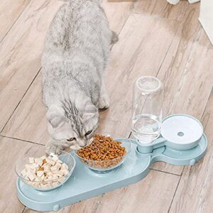 FUUIE Bowls for Food and Water Travel Water Bottle Pet Supplies Cat Double Feeding Bowl Kit with Water Dispenser Pet Dog Kitten Feeder Bowls (Color : Blue)