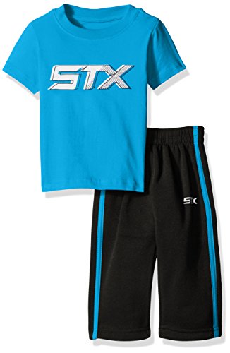 STX Boys' Big Boys' 2 Piece T-Shirt and Fleece Pant, Black/Turquoise, 12