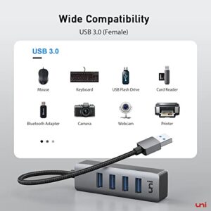 USB Hub, uni 4-Port Hight-Speed USB 3.0 Hub, Portable Aluminum USB Splitter Compatible with PC, Laptops, Mouse, Keyboard, Flash Drive, Mobile HDD, Car, and More.