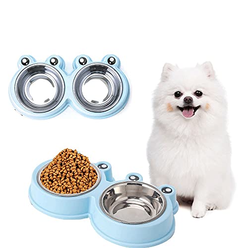 FUUIE Bowls for Food and Water Pet Bowls Dog Food Water Feeder Stainless Steel Pet Drinking Dish Feeder Cat Puppy Feeding Supplies Small Dog Accessories (Color : Blue)