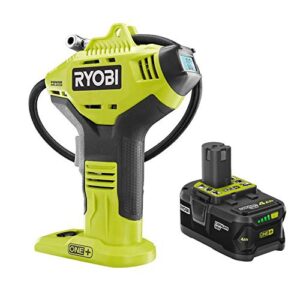 ryobi p737d 18-volt one+ cordless high pressure inflator with digital gauge & 4.0 ah 18-volt lithium-ion high capacity battery (bulk packaged)