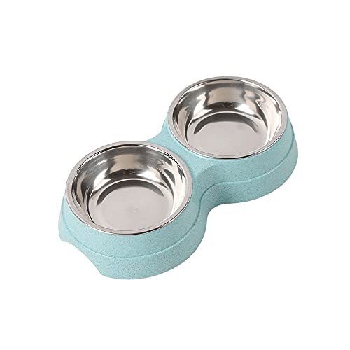 FUUIE Bowls for Food and Water Non-Slip Double Pet Bowls Household Food Water Feeder Cat Puppy Feeding Pet Supplies Dog Accessories Stainless Steel (Color : Blue)