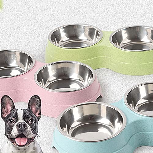 FUUIE Bowls for Food and Water Non-Slip Double Pet Bowls Household Food Water Feeder Cat Puppy Feeding Pet Supplies Dog Accessories Stainless Steel (Color : Blue)