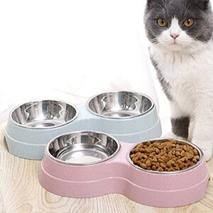 FUUIE Bowls for Food and Water Non-Slip Double Pet Bowls Household Food Water Feeder Cat Puppy Feeding Pet Supplies Dog Accessories Stainless Steel (Color : Blue)