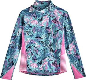 coolibar upf 50+ kid’s sunray 360 rash guard – sun protective (large- coastal blue underwater seashells)