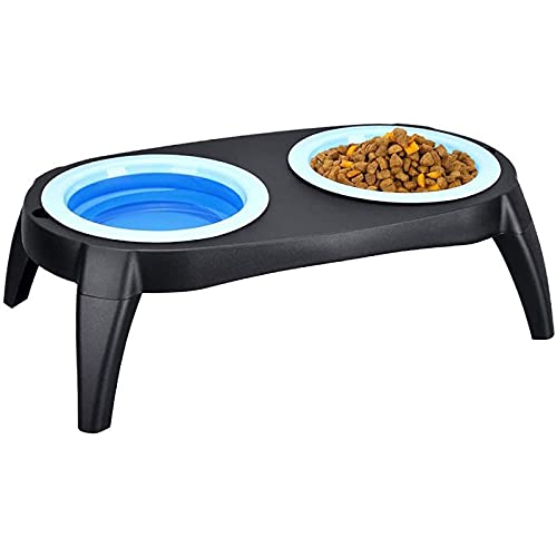 FUUIE Bowls for Food and Water Elevated Dog Bowl with Stand Foldable Detachable Leg Food Water Pet Feeder Dishes Dishwasher Safe (Color : Blue)