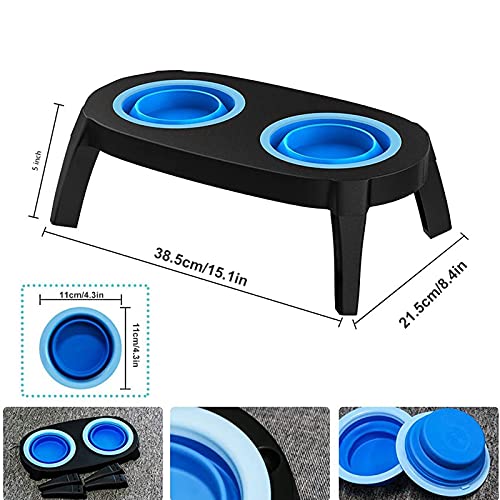 FUUIE Bowls for Food and Water Elevated Dog Bowl with Stand Foldable Detachable Leg Food Water Pet Feeder Dishes Dishwasher Safe (Color : Blue)