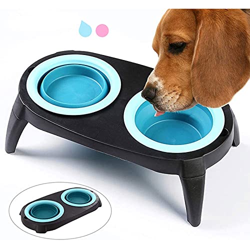 FUUIE Bowls for Food and Water Elevated Dog Bowl with Stand Foldable Detachable Leg Food Water Pet Feeder Dishes Dishwasher Safe (Color : Blue)