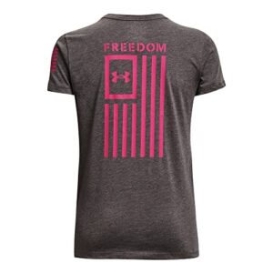 Under Armour Women's New Freedom Flag T-Shirt , Charcoal Medium Heather (019)/Virtual Pink , X-Large