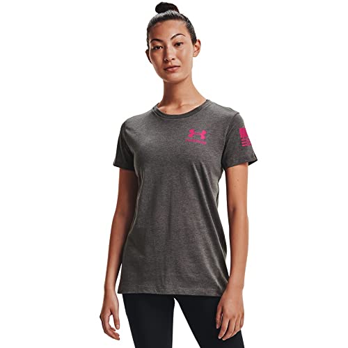 Under Armour Women's New Freedom Flag T-Shirt , Charcoal Medium Heather (019)/Virtual Pink , X-Large