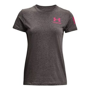 Under Armour Women's New Freedom Flag T-Shirt , Charcoal Medium Heather (019)/Virtual Pink , X-Large