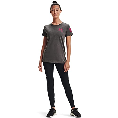 Under Armour Women's New Freedom Flag T-Shirt , Charcoal Medium Heather (019)/Virtual Pink , X-Large