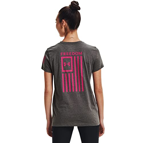 Under Armour Women's New Freedom Flag T-Shirt , Charcoal Medium Heather (019)/Virtual Pink , X-Large