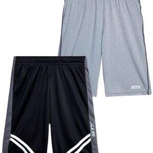 STX Boys' Active Shorts – 2 Pack Lightweight Athletic Shorts (Little Boy/Big Boy), Size 10/12, Black/Grey