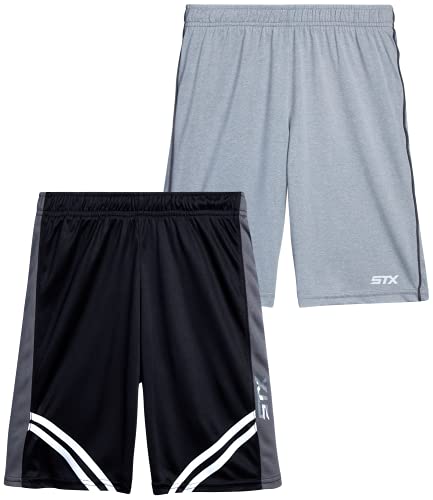 STX Boys' Active Shorts – 2 Pack Lightweight Athletic Shorts (Little Boy/Big Boy), Size 10/12, Black/Grey