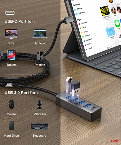 USB C to USB Hub Long Cable 4 FT, uni Slim Type-C to USB 3.0 Splitter [Thunderbolt 3/4 Compatible] for MacBook Pro/Air M1, Dell XPS, Surface Laptop 4 | HDD, MIDI Devices, Webcam and More