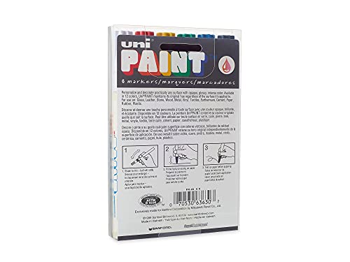 Uni-Paint Oil Based Marker, Medium Point, Assorted Inks,63630, 6/Set