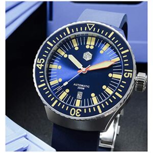 san martin Vintage Automatic Mechanical Diving Men Watch 20 ATM Rotating Bezel Sunray Blue Rubber Strap Sapphire Glass (Blue)