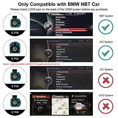 Road Top Wireless Carplay Retrofit Kit Decoder for BMW NBT system 3 4 5 6 7 Series X1 X3 X4 X5 X6 2012-2016, Support iOS 13 14, Android Auto, AirPlay, Mirroring, Rear View, USB Drive, Firmware Upgrade