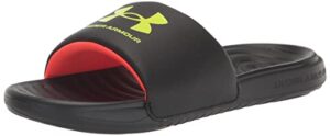 under armour boy’s ansa fixed strap slide sandal, (007) black/black/yellow ray, 6 big kid