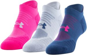 under armour women’s play up no show tab socks, 3-pairs , deep sea/breaker blue/electro pink , medium