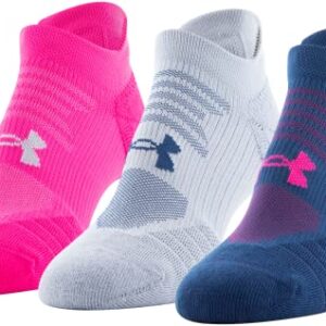 Under Armour Women's Play Up No Show Tab Socks, 3-Pairs , Deep Sea/Breaker Blue/Electro Pink , Medium