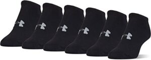 under armour women’s essential charged cotton no show liner socks (6 pack), black, medium