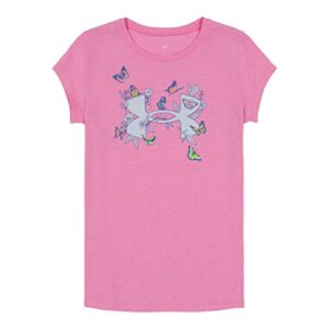 under armour girls’ outdoor short sleeve tee, stylish crew neckline, logo & printed designs, rebel pink