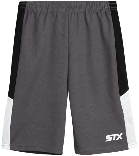 STX Boys' Active Shorts Set ? 3 Piece T-Shirt and Gym Shorts Kids Clothing Set, Size 5/6, Grey/Black/Dark Red