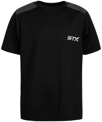 STX Boys' Active Shorts Set ? 3 Piece T-Shirt and Gym Shorts Kids Clothing Set, Size 5/6, Grey/Black/Dark Red