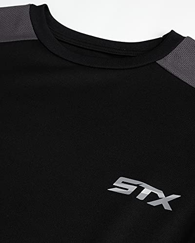 STX Boys' Active Shorts Set ? 3 Piece T-Shirt and Gym Shorts Kids Clothing Set, Size 5/6, Grey/Black/Dark Red