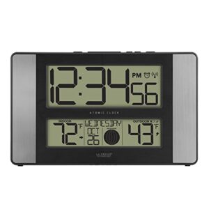 la crosse technology 513-1417al-int atomic clock w outdoor temp, grey/black