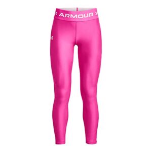 under armour girls’ heatgear full length legging, (652) rebel pink / / white, youth small