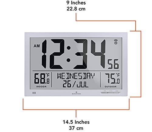 MARATHON Atomic Full Calendar Clock with Extra Large Digits Indoor and Outdoor Temperature