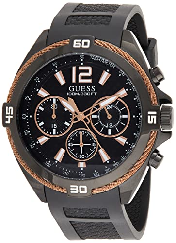 GUESS 45 mm Surge Copper Wire Sunray Textured Dial Silicone Strap W1168G3 Black One Size