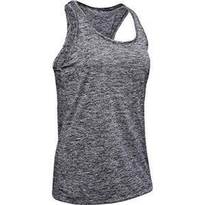 under armour women’s tech twist tank top , black (001)/metallic silver , medium