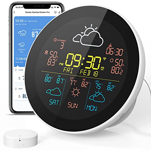 Dekala Weather Clock 3-Day Weather Forecast Weather Station Wireless Indoor Outdoor Thermometer Hygrometer Home Temperature Monitor Remote WiFi Temperature Sensor Humidity Gauge Atomic Alarm Clock