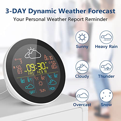 Dekala Weather Clock 3-Day Weather Forecast Weather Station Wireless Indoor Outdoor Thermometer Hygrometer Home Temperature Monitor Remote WiFi Temperature Sensor Humidity Gauge Atomic Alarm Clock