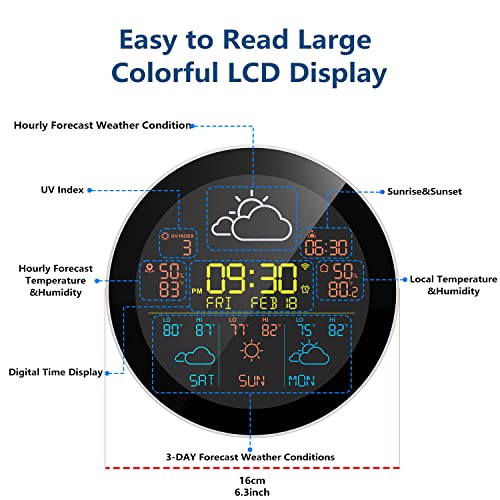 Dekala Weather Clock 3-Day Weather Forecast Weather Station Wireless Indoor Outdoor Thermometer Hygrometer Home Temperature Monitor Remote WiFi Temperature Sensor Humidity Gauge Atomic Alarm Clock