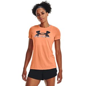 under armour women’s standard tech solid script short sleeve t-shirt, (906) orange tropic/downpour gray/white, medium