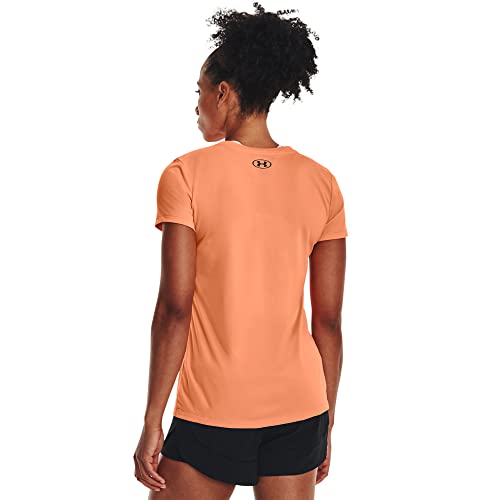 Under Armour Women's Standard Tech Solid Script Short Sleeve T-Shirt, (906) Orange Tropic/Downpour Gray/White, Medium