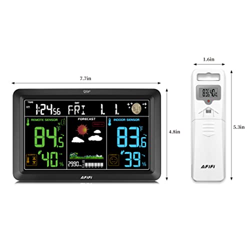 【 AFIFI 】 Wireless Weather Station with Atomic Clock, Indoor Outdoor Thermometer and Hydrometer, Weather Forecast with Barometer, HD Colour Display with Adjustable Backlight