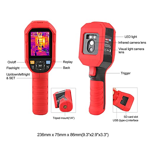 UNI-T UTi260B Thermal Camera Imager 49152Pixels 256x192 IR Resolution Handheld Infrared Camera Thermal Imaging IP65 2 Meter Drop Durability Rechargeable 7 Palettes 2.8” LCD Display Screen 16GB MicroSD